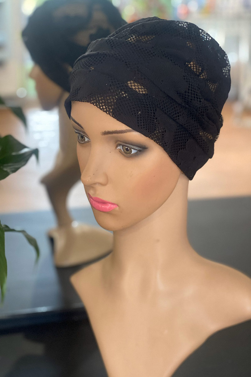 Black Flower Cap - The Australian Wig Company