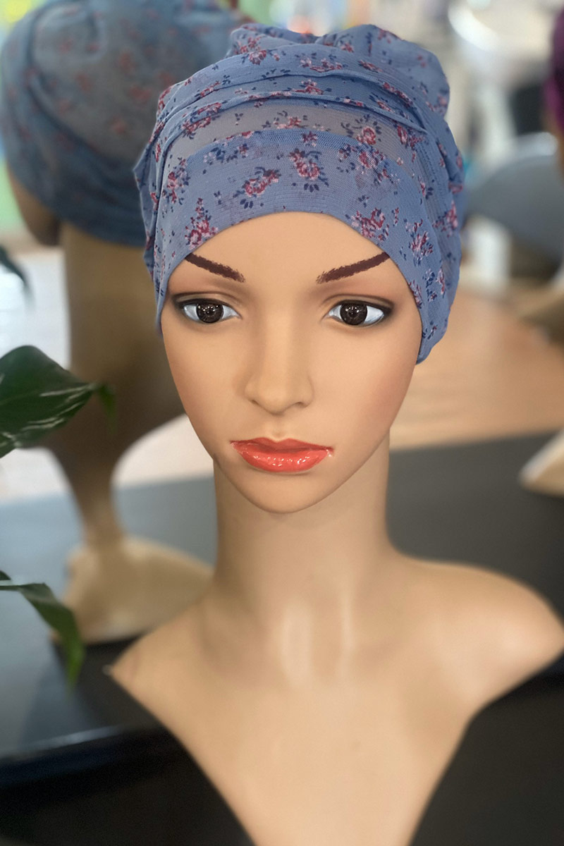 Blue Floral Cap - The Australian Wig Company